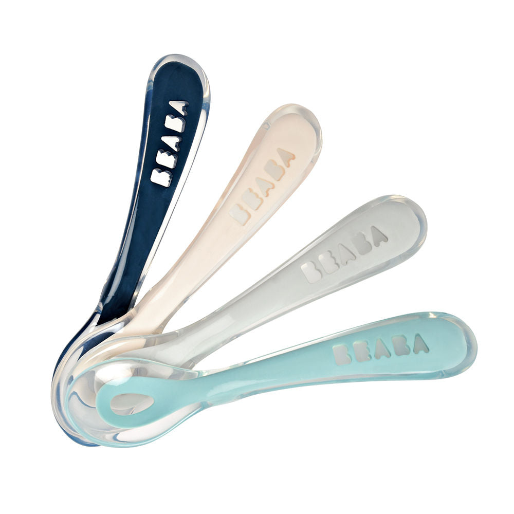 Beaba 2nd Stage Silicone Spoons 4 Pack – Dark Blue & Old Pink & Light ...