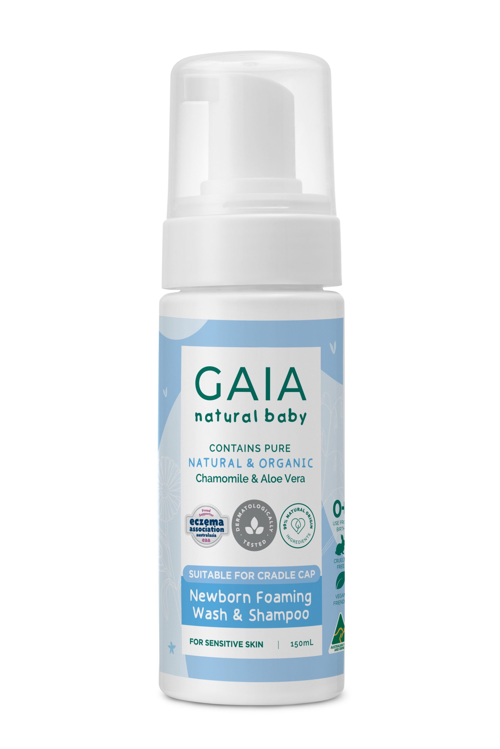 GAIA Natural Baby Newborn Foaming Shampoo & Wash 150mL | babaloo